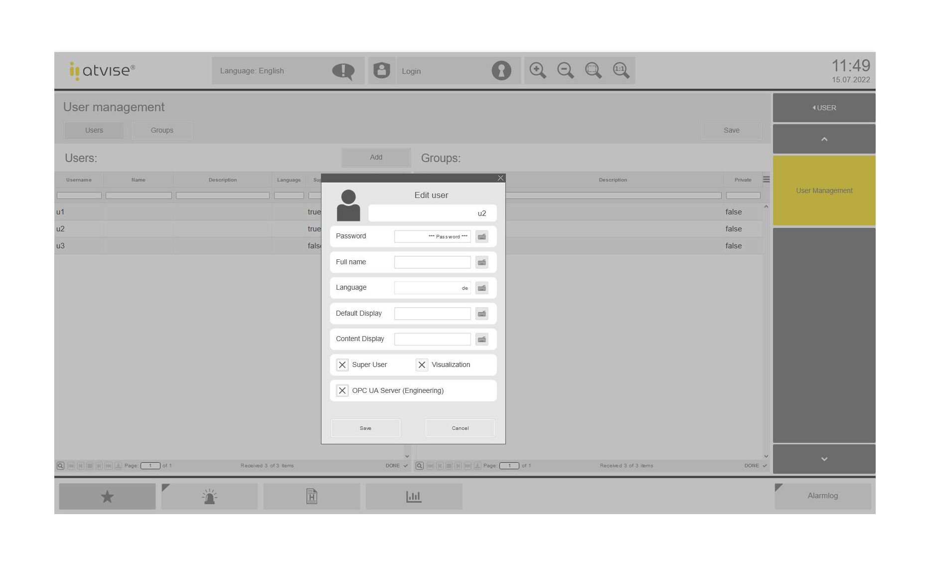 at-atvise® live - User Management - Bachmann electronic GmbH
